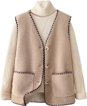 Generic Robe dautomne et dhiver avec gilet en laine et gilet &eacute;pais pour femme en mousse &agrave; m&eacute;moire de forme, kaki, XL