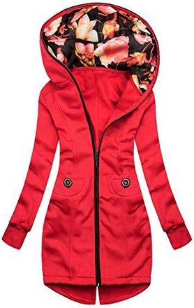 Generic Sweat &agrave; capuche zipp&eacute; pour femme - Sweat &agrave; capuche pour femme - Tunique chaude - Imprim&eacute; vintage - Taille fusel&eacute;e - Manteau doubl&eacute; en polaire avec poc