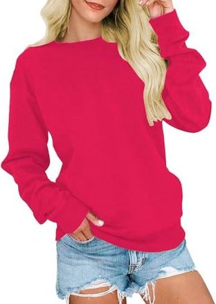 Generic Chandail l&eacute;ger &agrave; col rond pour femme &agrave; manches longues surdimensionn&eacute; d&eacute;contract&eacute; pour lautomne - Tunique ample, rose rouge, XXL