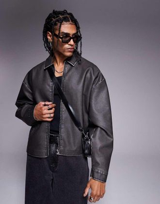 Asos Veste imitation cuir - Noir délavé