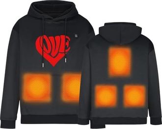 Generic Sweat &agrave; capuche d&eacute;contract&eacute; unisexe avec 5 chauffages USB pour la Saint-Valentin 2026, Noir, XXL