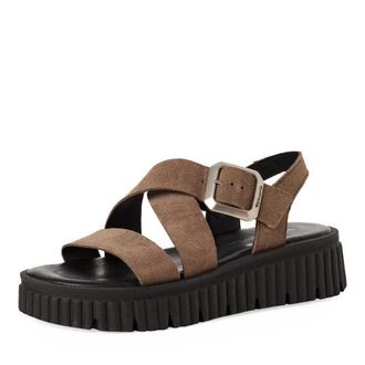 Tamaris Sandalette TAMARIS, Damen, Gr. 36, taupe, Veloursleder, aufgeraut, unifarben, Schuhe Sandalette, Plateau, Riemchensandale, Sommerschuh mit Touch It-Au