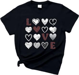 Generic T-shirt graphique pour femme pour la Saint-Valentin 2026, Noir, XXL