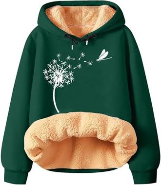Generic Sweat à capuche en polaire confortable pour femme - Hiver et printemps - Pull à capuche en polaire chaude à manches longues - Imprimé uni - Vêtements 