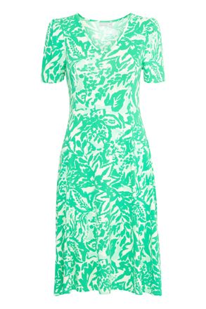 Fransa FRFEDOT 1 Dress Damen Freizeitkleid Kleid mit Blumenmuster, V-Ausschnitt und kurzen Ärmeln, Größe:M, Farbe:Blarney AOP MS24 01A (203465)