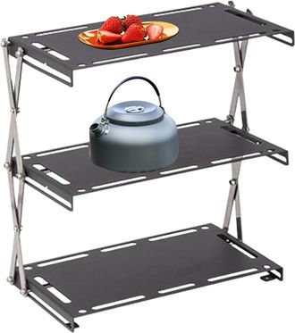Generic Campingregal | Ablagetisch aus Edelstahl, Organizer für Picknicks - für den Einsatz in der Küche, Picknick, Hof, Garten, Grill im Innen- und Außenbere