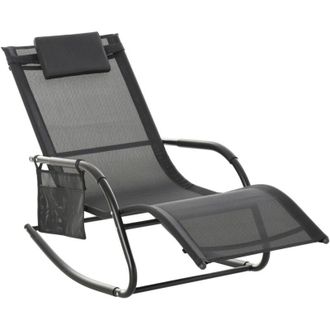 OUTSUNNY Chaise longue &agrave; bascule - rocking chair ergonomique - t&eacute;ti&egrave;re amovible, accoudoirs, pochette rangement - m&eacute;tal &eacute;poxy textil&egrave;ne noir