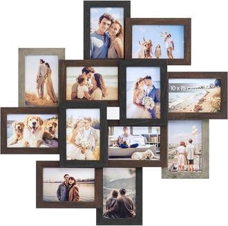 Songmics Cadres Pêle-Mêle, 12 Cadres pour Photos 10x15 cm, Galerie Photo Murale, Décoration Murale, Marron Acajou, Grège Chiné et Noir Cendré RPF022M01