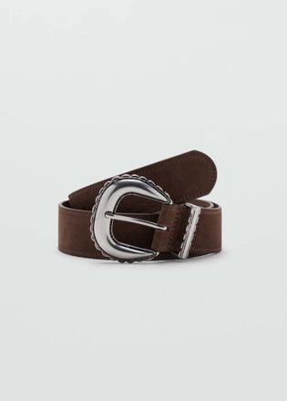 Mango Ceinture cuir boucle grav&eacute;e marron - Femme - S - MANGO