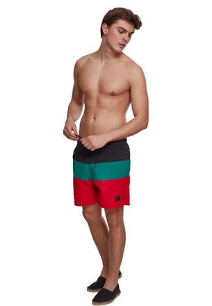 Urban Classics Herren Color Block Swimshorts Schwimmshirt, per Pack Mehrfarbig (firered/Black/Green 01318), Small (Herstellergr&ouml;&szlig;e: S)