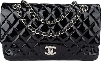 Chanel Crossbody Bags - Chanel Quilted Patent Leather Palladium Medium Dou - Gr. unisize - in Schwarz - f&uuml;r Damen