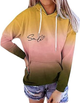 Generic Sweat &agrave; capuche pour femme - Avec lettre imprim&eacute;e - Col rond - D&eacute;contract&eacute; - Manches longues - Haut tendance - Automne - Y2k, Rose, XXL