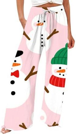 Generic Pantalon L&eacute;ger Femme Ete Large en Lin Ample Pantalon Court Ample D&eacute;contract&eacute; et Confortable &Agrave; Imprim&eacute; Aquarelle pour Femme Yoga Linen Pants Women (Bro