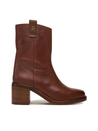 Tommy Hilfiger Stiefeletten Riding Lthr Mid Boot Block Heel FW0FW08776 Braun