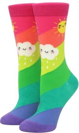 Generico Chaussettes en coton ray&eacute; arc-en-ciel, chaussettes mi-printemps pour femme 2 paires, Color8, EU 35-42