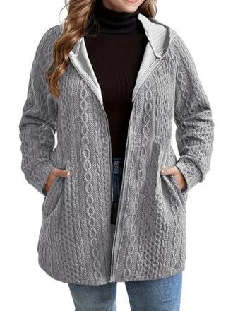 Generic Sweat &agrave; capuche surdimensionn&eacute; en tricot torsad&eacute; avec fermeture &eacute;clair pour femme, couleur unie, cardigan ample pour lautomne vintage d&eacute;contract&eacute; avec