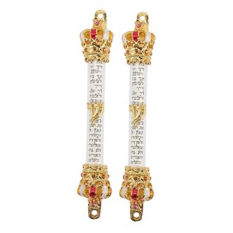Lurrose 2 Stück Metall Mezuzah mit Eingravierten Heiligen Schriften Kronenmotiv Dekoratives Religiöses Judaica Türornament für Zuhause Segen Mitzvah Geschenk 