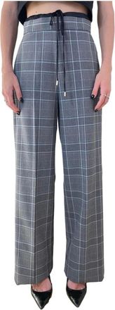 Marella Femme, Pantalons, Bleu, Taille: 38 FR Pantalon Bleu Droit avec Détails en Satin