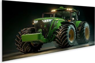Islandburner Bild auf Leinwand Gr&uuml;ner Traktor bei Nachtbeleuchtung f&uuml;r Esszimmer Landwirte Landmaschinenhandel Bilder Wandbilder Poster