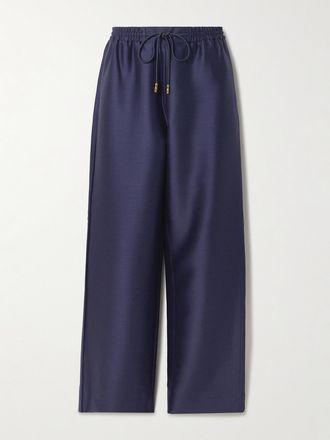 Zimmermann Pantalon Large En Laine Et Soie Mélangées - Bleu