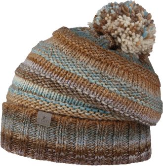 Lierys Fauske Bommelm&uuml;tze Damen Herren Pudelm&uuml;tze mit Schurwolle Made in Germany Gestrickt Oversize Wollm&uuml;tze Herbst Winter braun-blau One Size