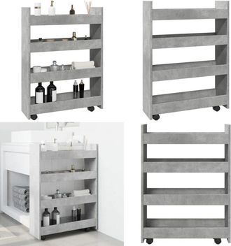 vidaXL Aufbewahrungswagen Schmal 4 Etagen Betongrau Holzwerkstoff - Vidaxl