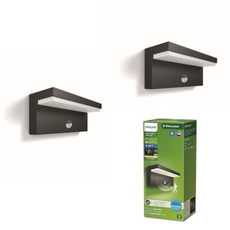 Philips LED Bustan UltraEfficient Wandleuchte 3.8W 2700K Anthracite HV mit Bewegungsmelder, Doppelpack, Anthrazit