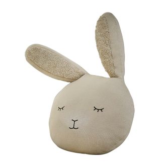 Loberon Kissen Fuzzletop - Bezauberndes Hasenkissen - Besticktest Gesicht - Flauschig Weich - Waschbar - Kinderzimmer - Dekokissen - Baumwolle, beige