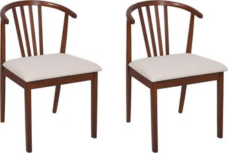 Beliani Set Di 2 Eleganti Sedie Da Pranzo Con Seduta Imbottita In Legno Scuro Beige Chiaro Craig