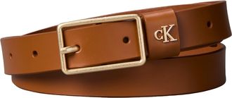 Calvin Klein Lederg&uuml;rtel CALVIN KLEIN SQUARE BUCKLE CK LOOP 25MM, Damen, Gr. 11,5, argan oil, antique light gold, Rindsleder, unifarben, G&uuml;rtel Lederg&uuml;rtel, Gr&ouml;&szlig;en
