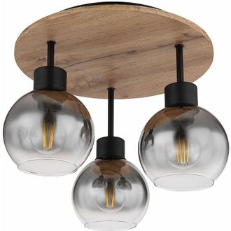 Globo Lighting Plafonnier lampe de chambre plafonnier aspect bois abat-jour en verre plafonnier 3 flammes, métal mdf, 3x douille E27, DxH 38x30 cm