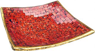 Guru Shop Eckige Mosaikschale, Untersetzer, Dekoschale, Handgearbeitete Keramik & Glas Obst Schale - Design 3, Size:klein (20x20 cm)