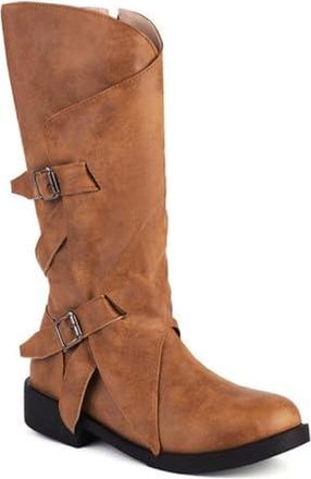 Generic Bottes de cowgirl western mi-mollet avec fermeture &eacute;clair lat&eacute;rale pour femme, chaussures d&eacute;contract&eacute;es pour lhiver, marron, 37.5 EU