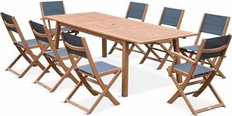 Sweeek Salon de jardin en bois Almeria. grande table 180-240cm rectangulaire 2 fauteuils 6 chaises eucalyptus et textil&egrave;ne Bois / Anthracite