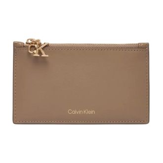 Calvin Klein Femme, Accessoires, Beige, Taille: ONE Size Porte-cartes zipp&eacute; en cuir