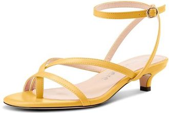 Castamere Femmes Kitten Talon Heel Ouvert Rond Bout Sandales Lanières Cheville Danse Dress Été 3.5 CM Heels Jaune 40 EU