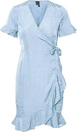 Vero Moda Vero Moda Femme Mini robe Vmhenna 2/4 Wrap Frill Dress Noos, Bleu Clair, M
