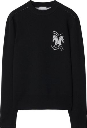 Burberry Gestrickter Pullover mit gespiegeltem Pferd - Schwarz