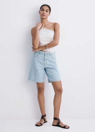 Mango Bermuda en jean droit taille haute bleu clair - Femme - 32 - MANGO