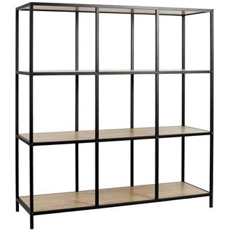 The Home Deco Factory HD0249 Rangement Modulable 9 Cases - Design Industriel Bois et Métal, pour Salon, Chambre ou Entrée, 99 x 32 x 105,5 cm, Marron Noir