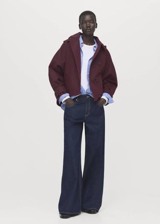 Mango Trench court crois&eacute; &agrave; capuche grenat - Femme - M - MANGO