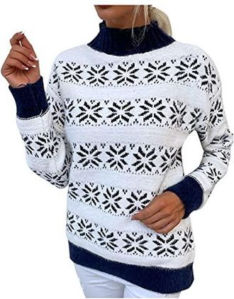 Generic Pull Noel Femme Pull De Noel Femme Pulls De Noël Noël Longues Color Block Demi Haut Décontracté Top