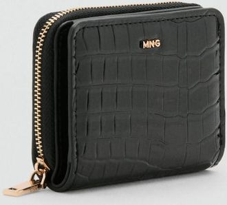 Mango Portefeuille moyen effet croco brillant noir - Femme - Taille unique - MANGO