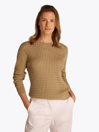 Tommy Hilfiger Rundhalspullover CO CABLE C-NK LS SWEATER Baumwolle, mit Zopfmuster, Regular Fit