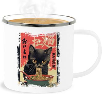 Shirtracer Emaille Becher Blechbecher - Ramen Nudeln Katze Japan Anime Geschenke Katze I Manga Geschenk Kawaii Geschenk Cute Stuff Y2K I Japanese I Cat - 300 ml 