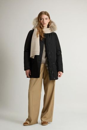 Woolrich Damen Arctic Parka aus Ramar Cloth mit vier Taschen und abnehmbarem Pelz Schwarz Größe XXS