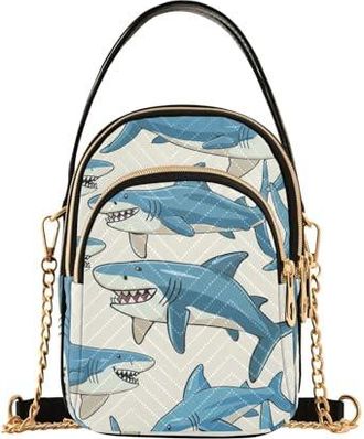 Mnsruu Sac à bandoulière pour femme - Motif requin bleu océan - Sac à dos à bandoulière avec sangle réglable