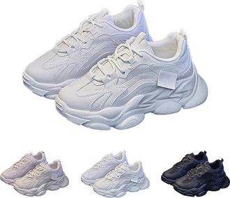 Generic Baskets &eacute;paisses &agrave; lacets en cuir pour femme - Chaussures d&eacute;contract&eacute;es et confortables - Chaussures compens&eacute;es pour la marche et le sport - Antid&eacute;rap