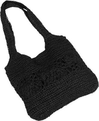 UPKOCH Paquet Cabas en Paille Tress&eacute;e &agrave; la Main Grand Volume Spacieux Paquet Bandouli&egrave;re Creux Noir Polyvalent pour Plage Pique-Niques et Activit&eacute;s en Plein 