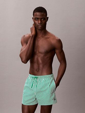 Calvin Klein Kurze Badeshorts Mit Kordelzug - Ck Monogram - 20186 Penny Stripe+mardi Gras Green - Herren - 2XL